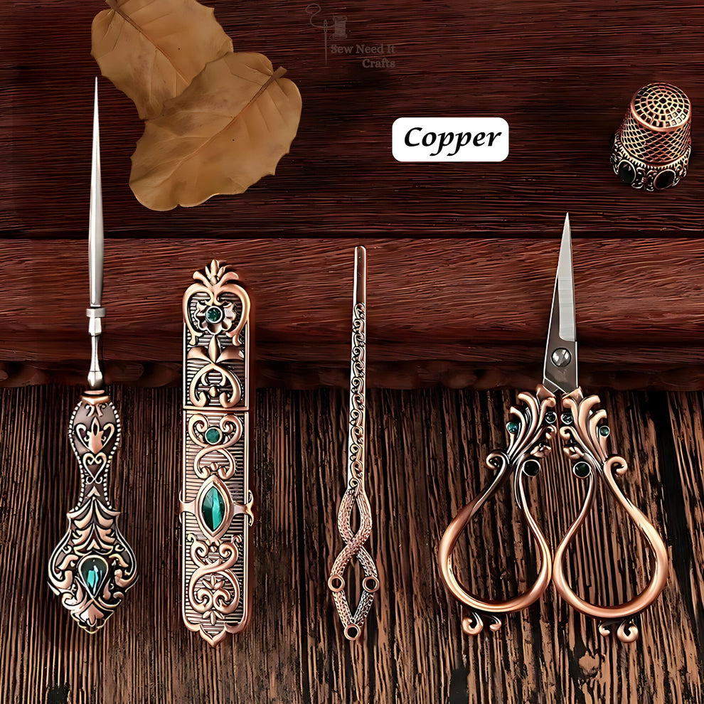 Elegant Metal Engraved Antique, Retro & Vintage Style Complete Sewing ...