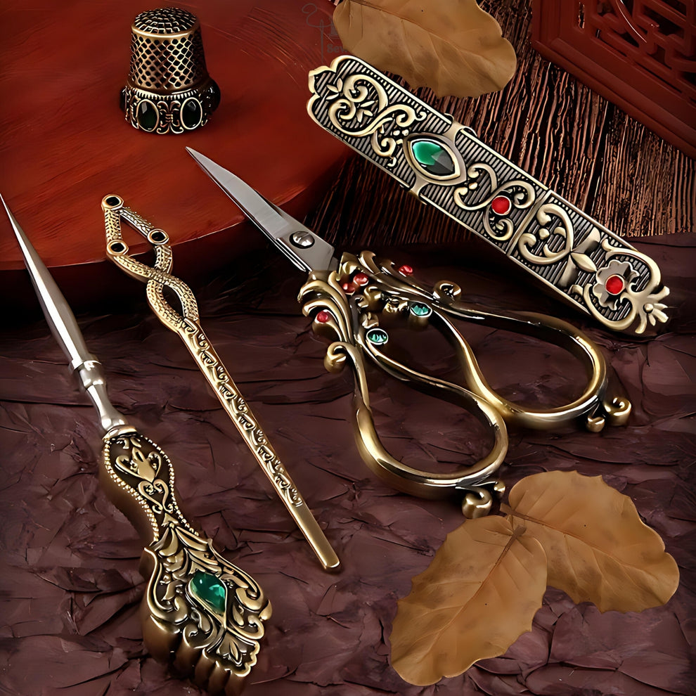 Elegant Metal Engraved Antique, Retro & Vintage Style Complete Sewing ...